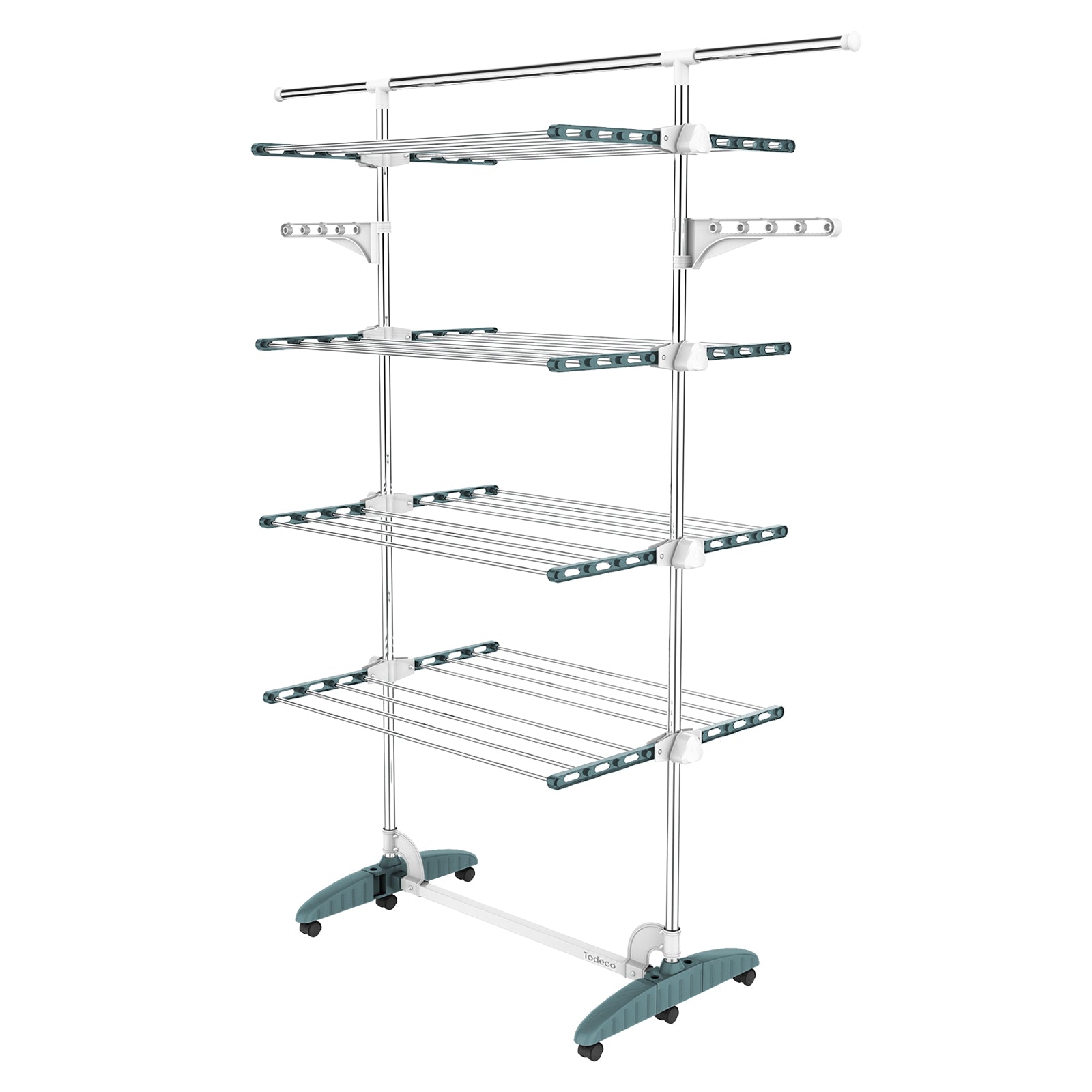 Clothes Drying Rack, 4 shelves (wings/extended top bar, Teal/White)
